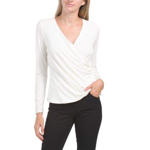 Zac & Rachel | Tops | Zac Rachel Ivory Long Sleeve Wrap Front Top ...
